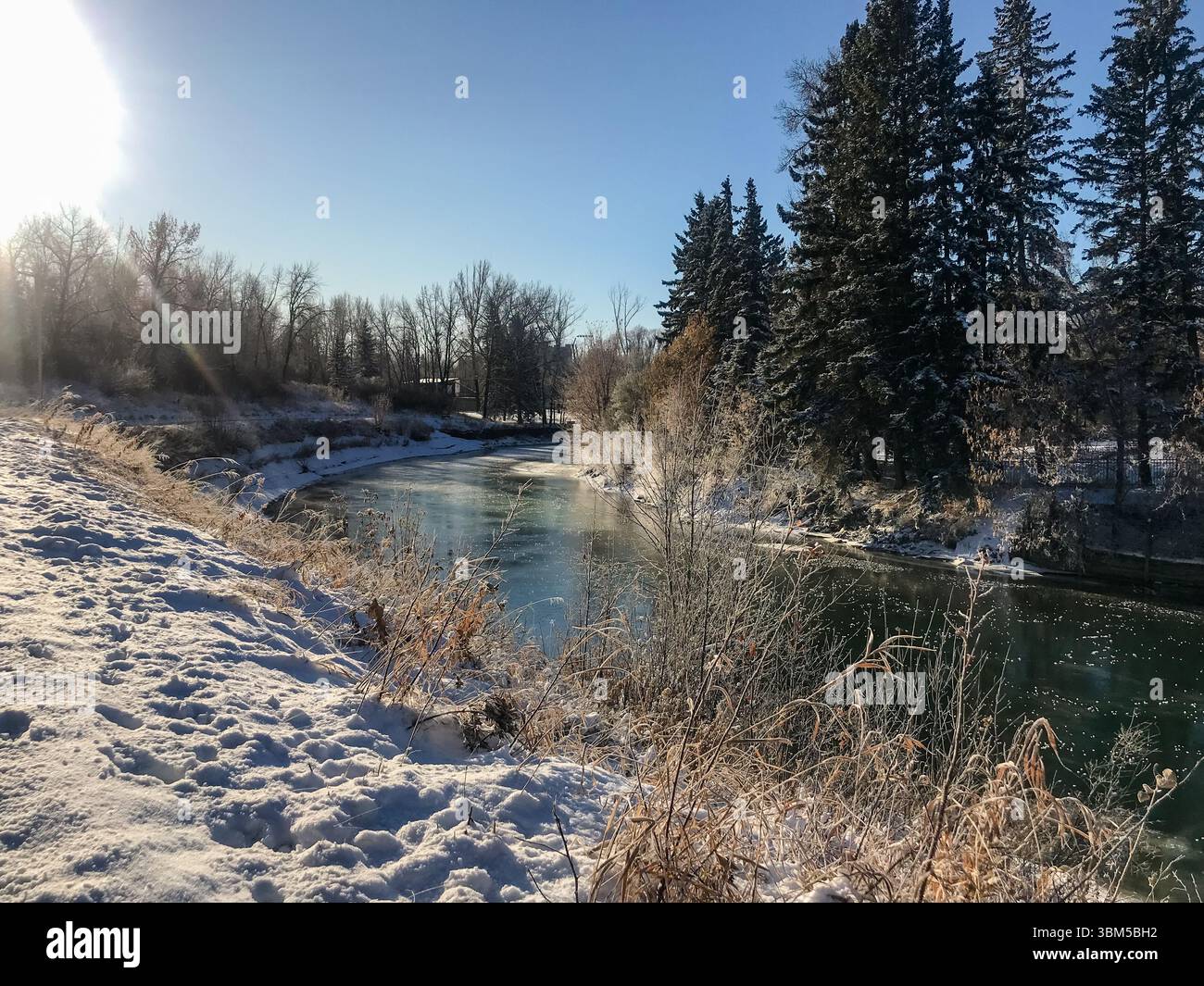 Landscapes of Calgary along the Elbow River pathways after a heavy ...