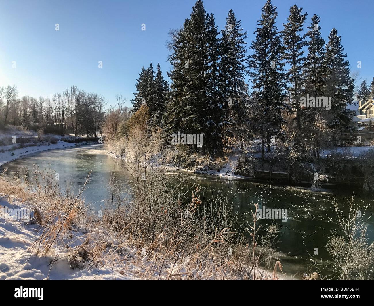 Landscapes of Calgary along the Elbow River pathways after a heavy ...