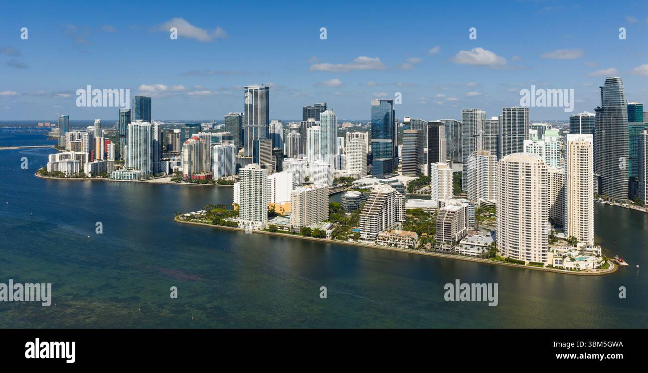 Aerial view of Brickell skyline in downtown Miami. Scenic panorama of ...