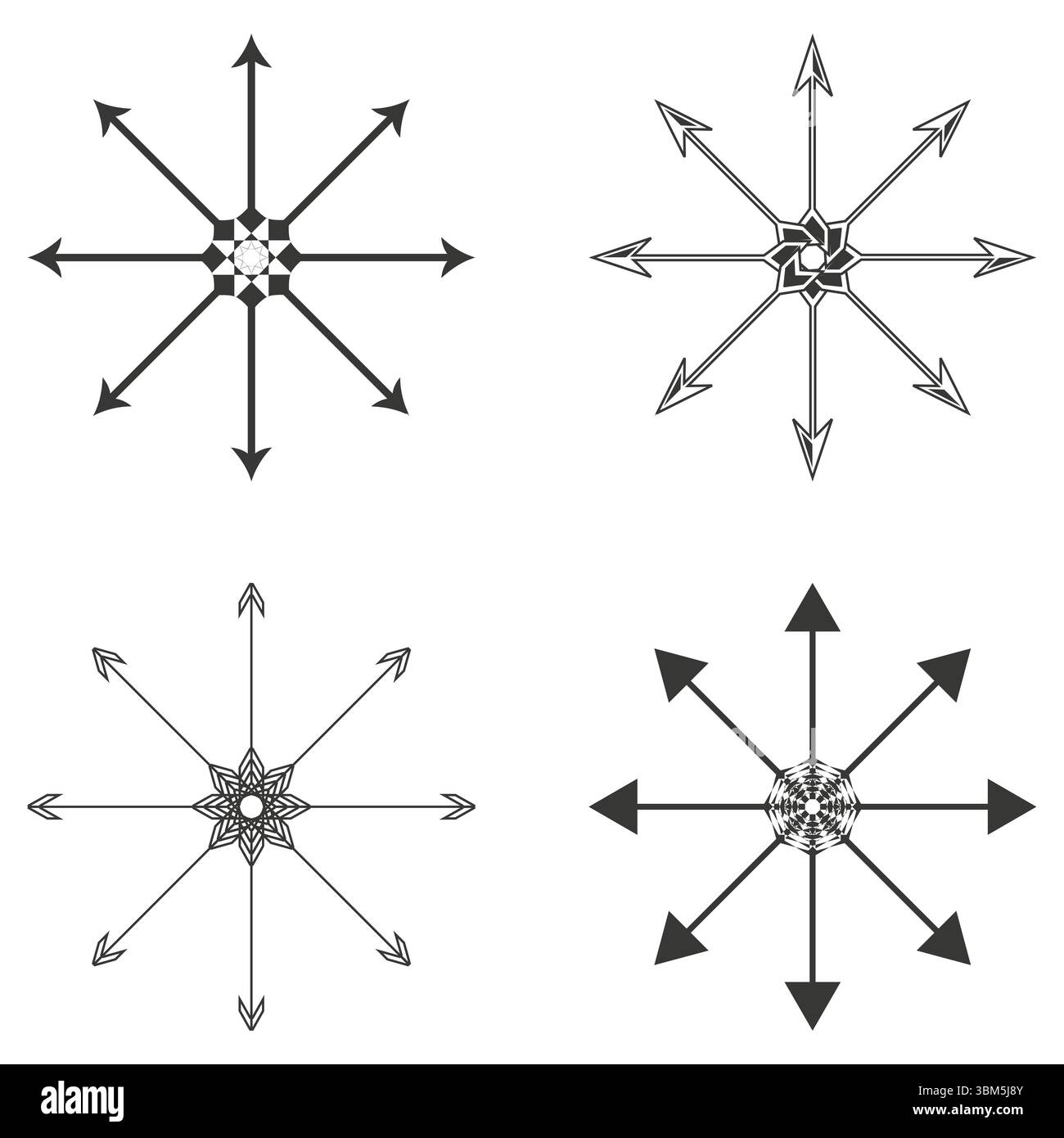 Starburst arrow elements. Radial motion symbols. Directional Vector ...