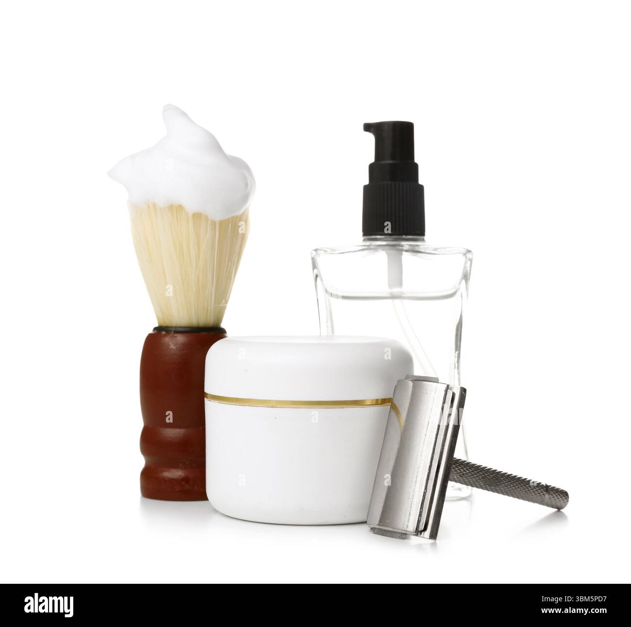 Set of men's shaving accessories on white background Stock Photo - Alamy