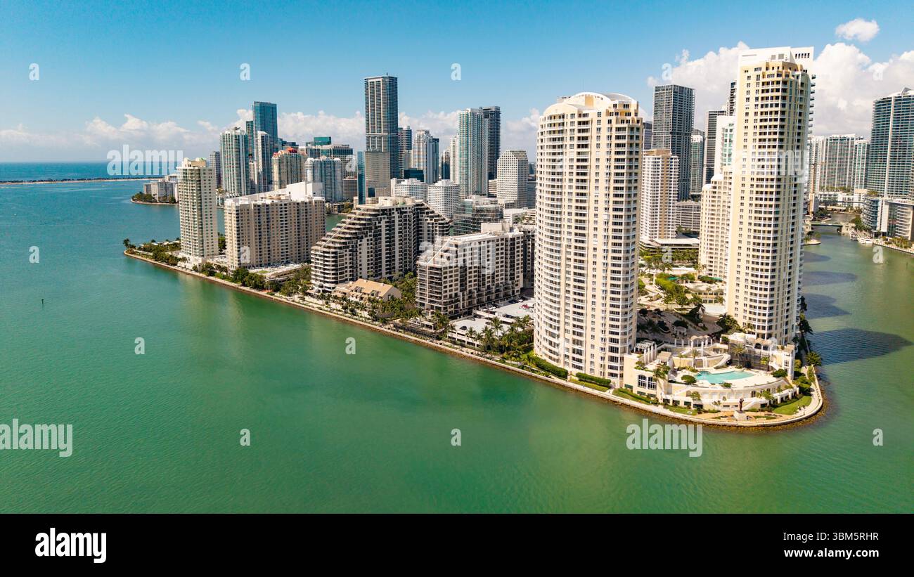 Aerial view of Brickell skyline in downtown Miami. Modern skyscrapers ...