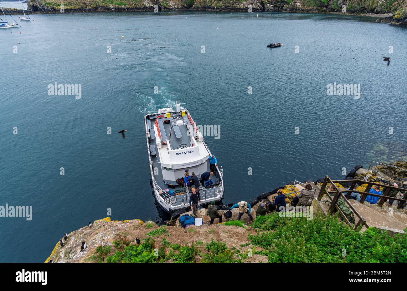 Passengers arriving on the ferry 'Dale Queen' form a human chain to ...