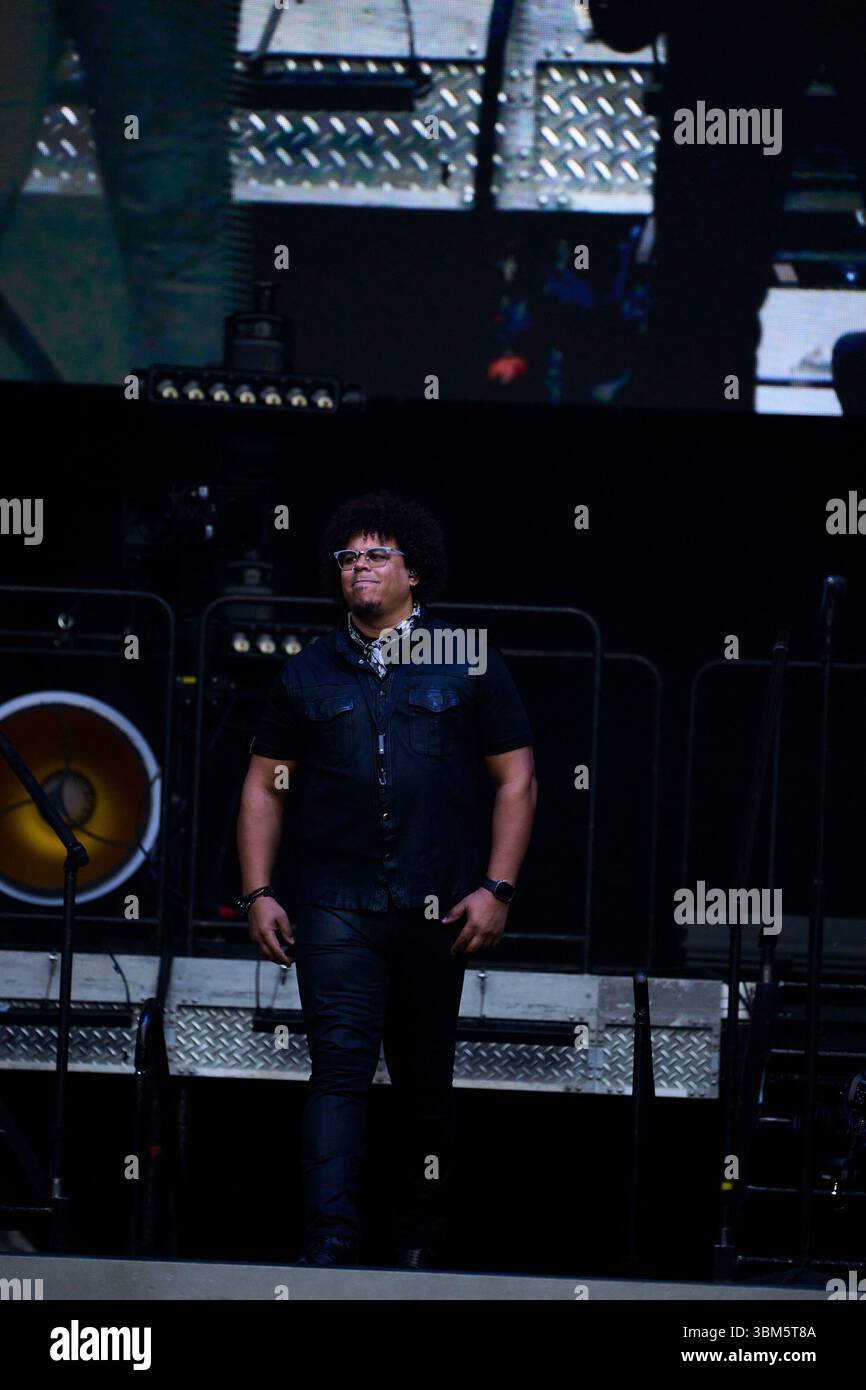 Jake Clemons perform on stage during Bruce Springsteen and The E Street ...