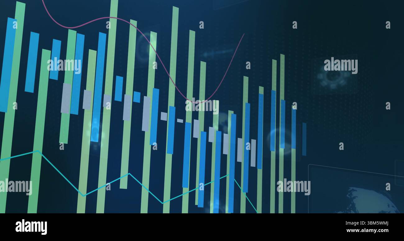 Displaying vertical bar and line charts on data screen, featuring ...