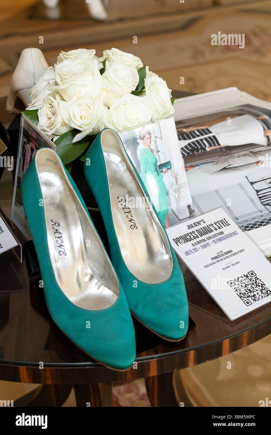 A Princess Diana 1989 Rayne Green Satin Evening Pumps estimated at ...