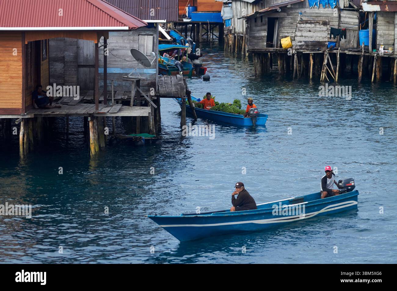 Longboats, Port of Yellu, Yellu Island, Misool, Raja Ampat, Southwest ...