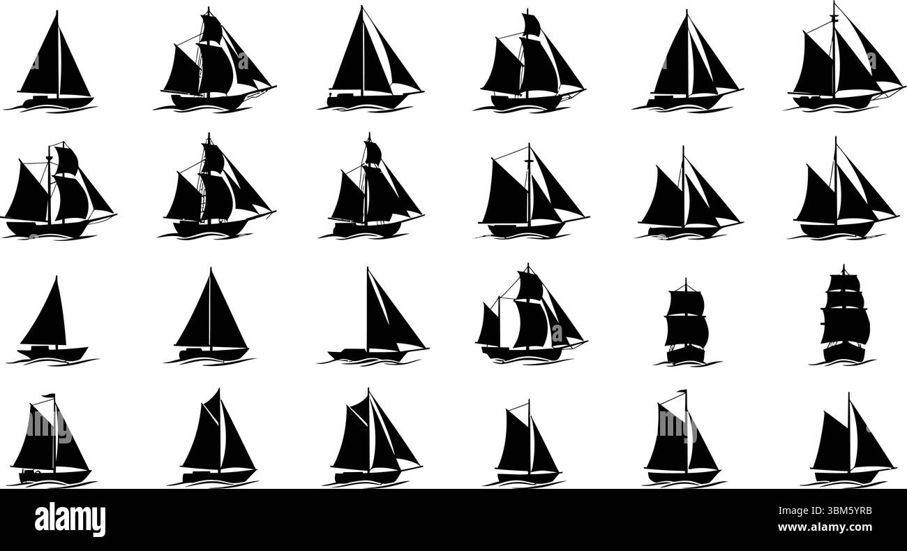Sailing Ship Silhouettes Vector Set Stock Vector Image & Art - Alamy