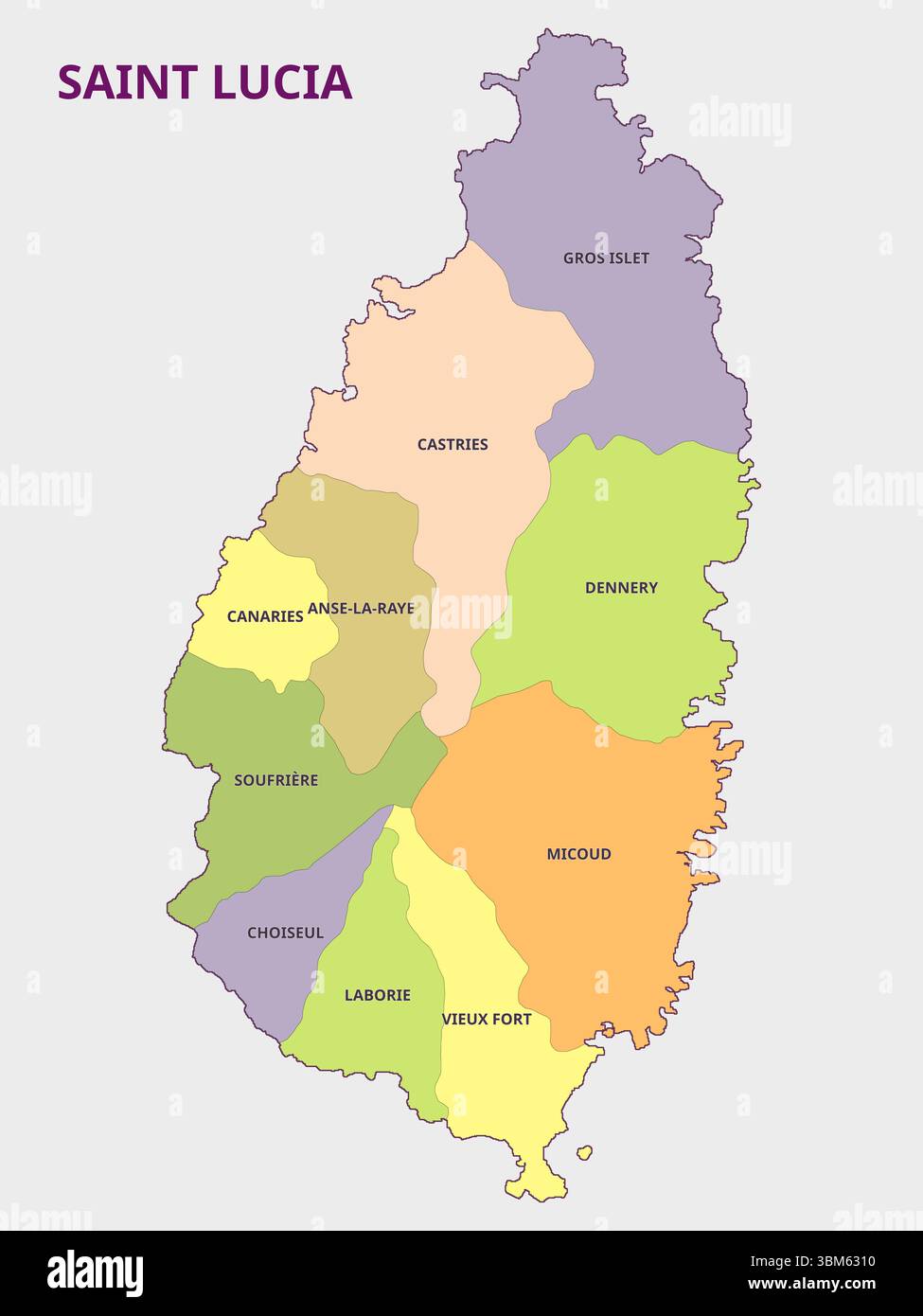 Map of Saint Lucia Showing Districts Stock Vector Image & Art - Alamy