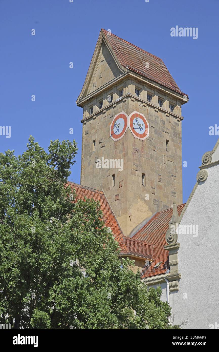 Tower with clock from the former Emma-Jaeger-Bad, swimming pool built ...