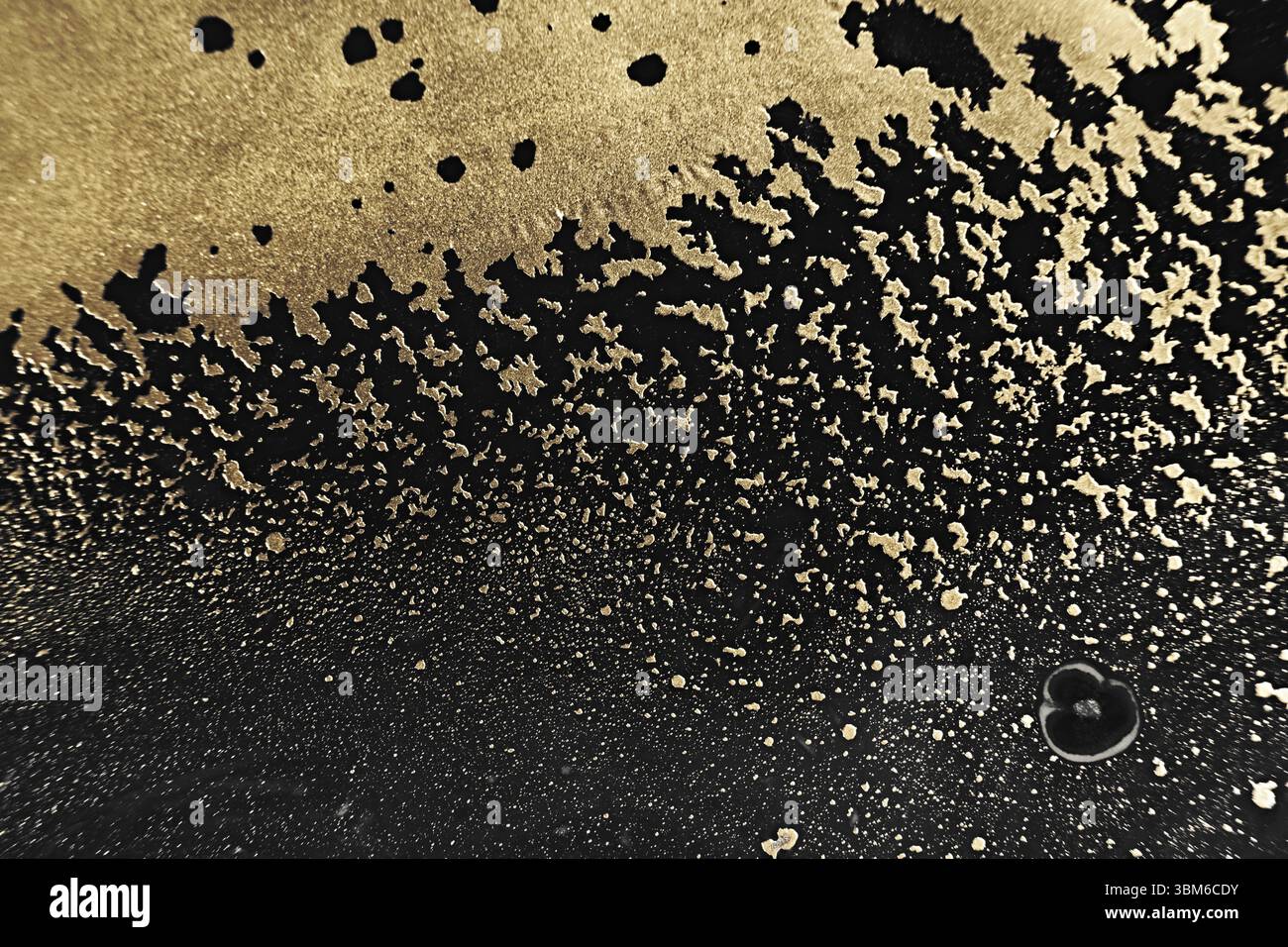 Fluid Art. Metallic gold abstraction and particles on Black background ...