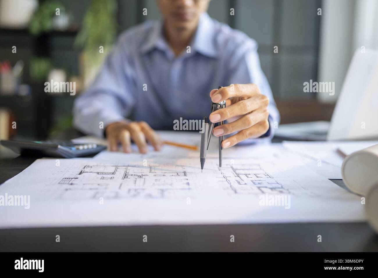 Architecture Man drawing on architectural Creative project business ...