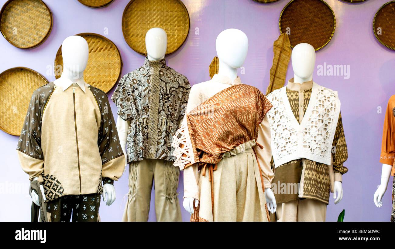 Batik clothes are mounted on mannequins. Looks elegant. Traditional ...