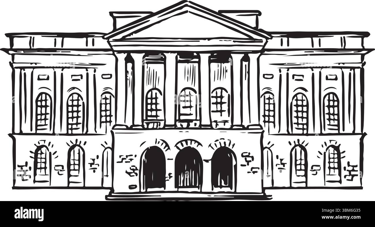 Liverpool Town Hall, Liverpool, England black and white ink sketch ...