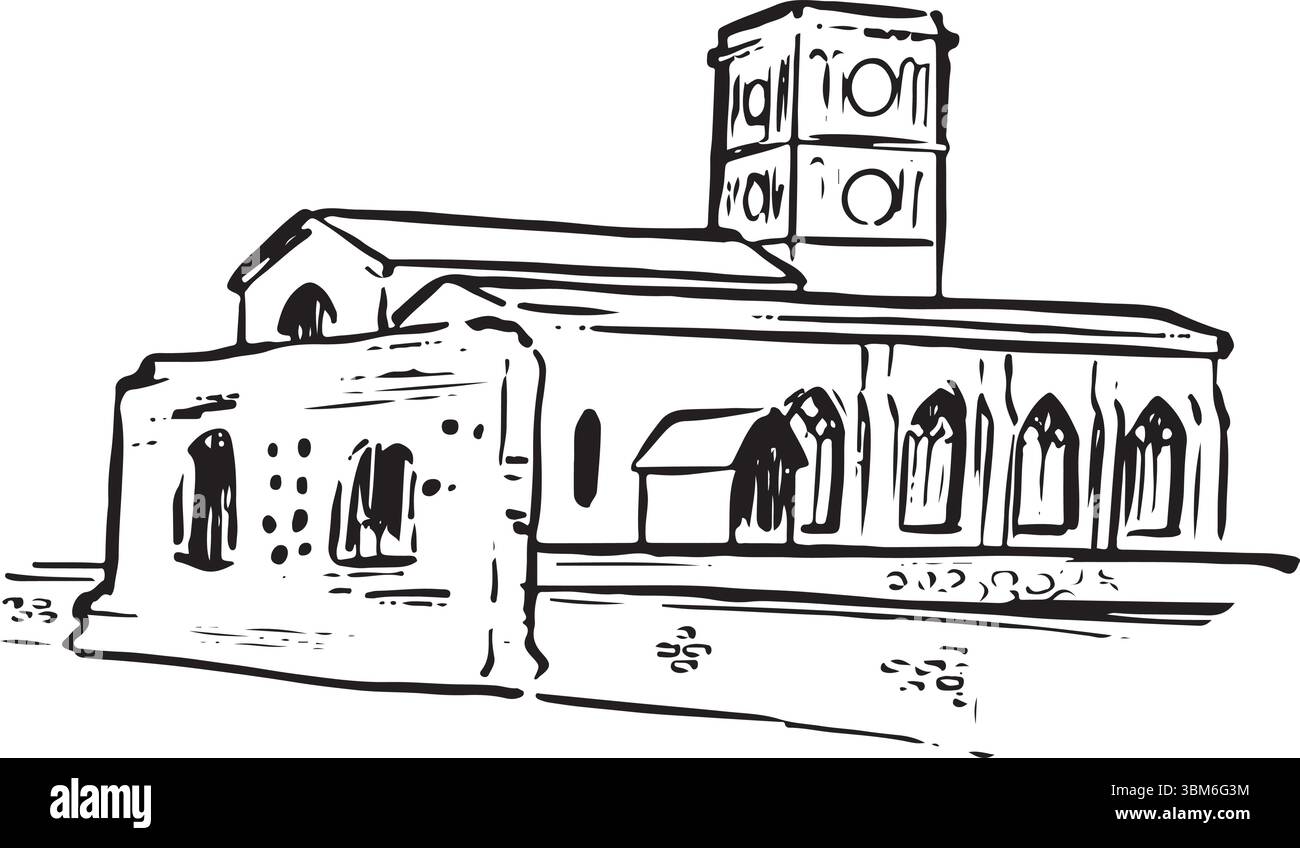 Jewry Wall, Leicester, England black and white ink sketch. Iconic Roman ...