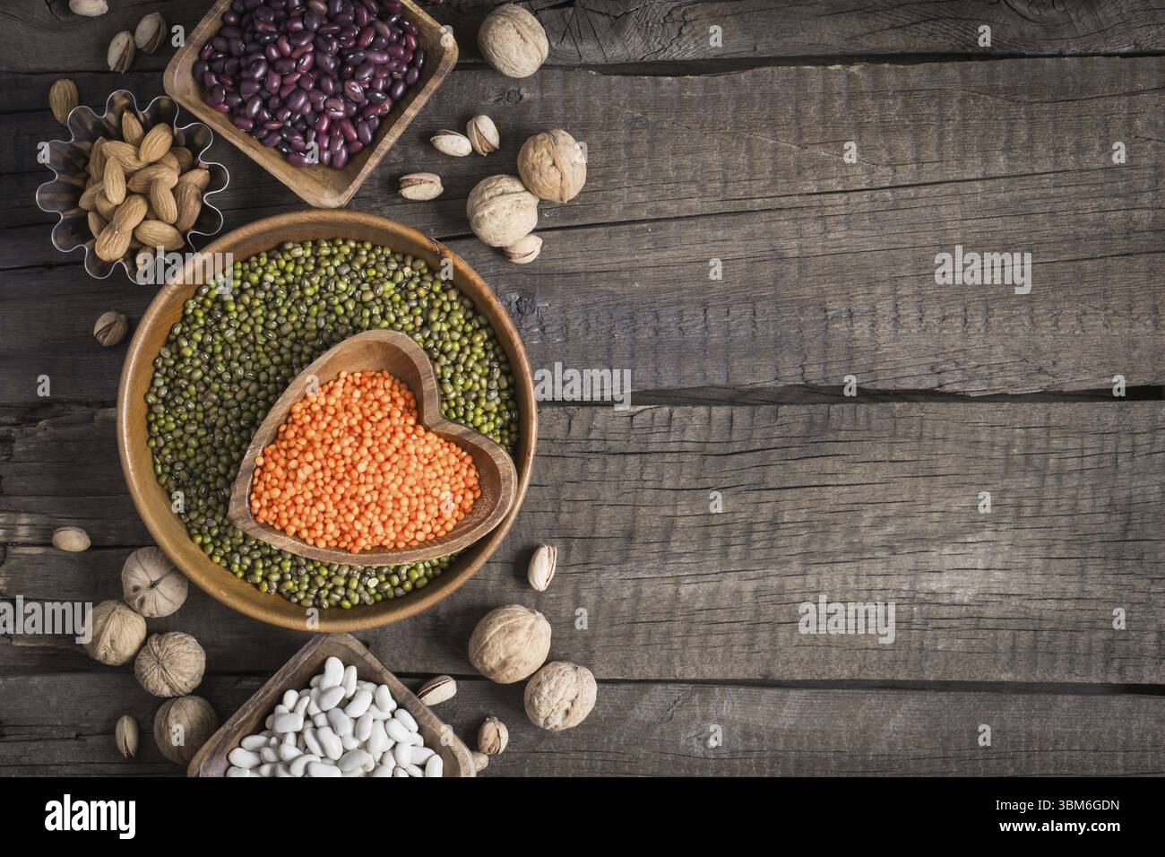 Sources of vegetable protein. collection of various legumes and nuts ...