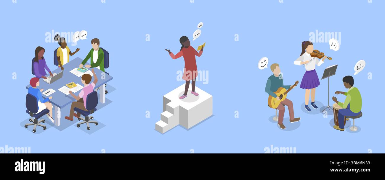 3D Isometric Flat Illustration of School Extracurricular Activities ...