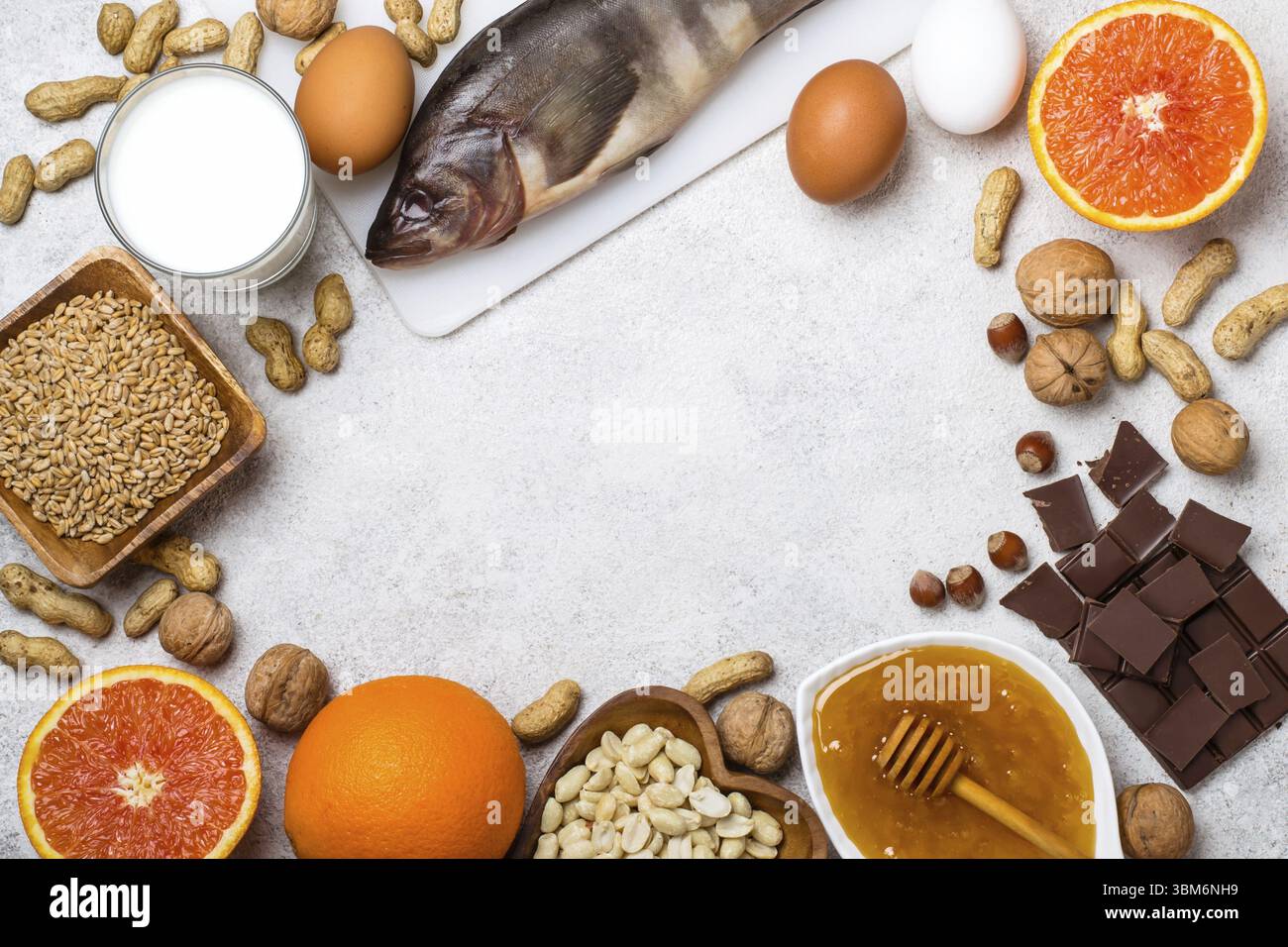 Foods that cause allergies. Allergy food concept Stock Photo - Alamy