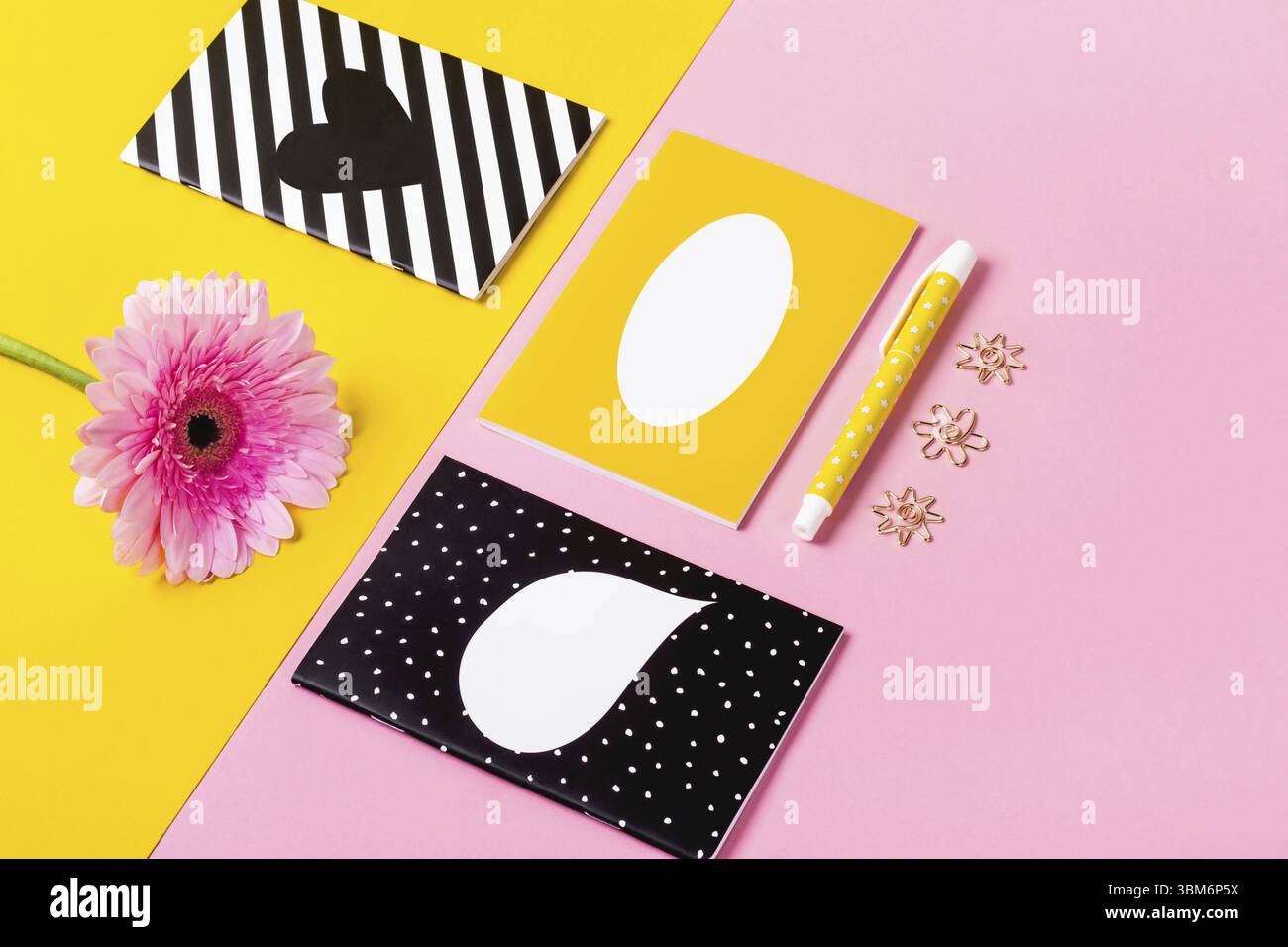 Creative layout of office notebooks with place for text. Female desktop ...