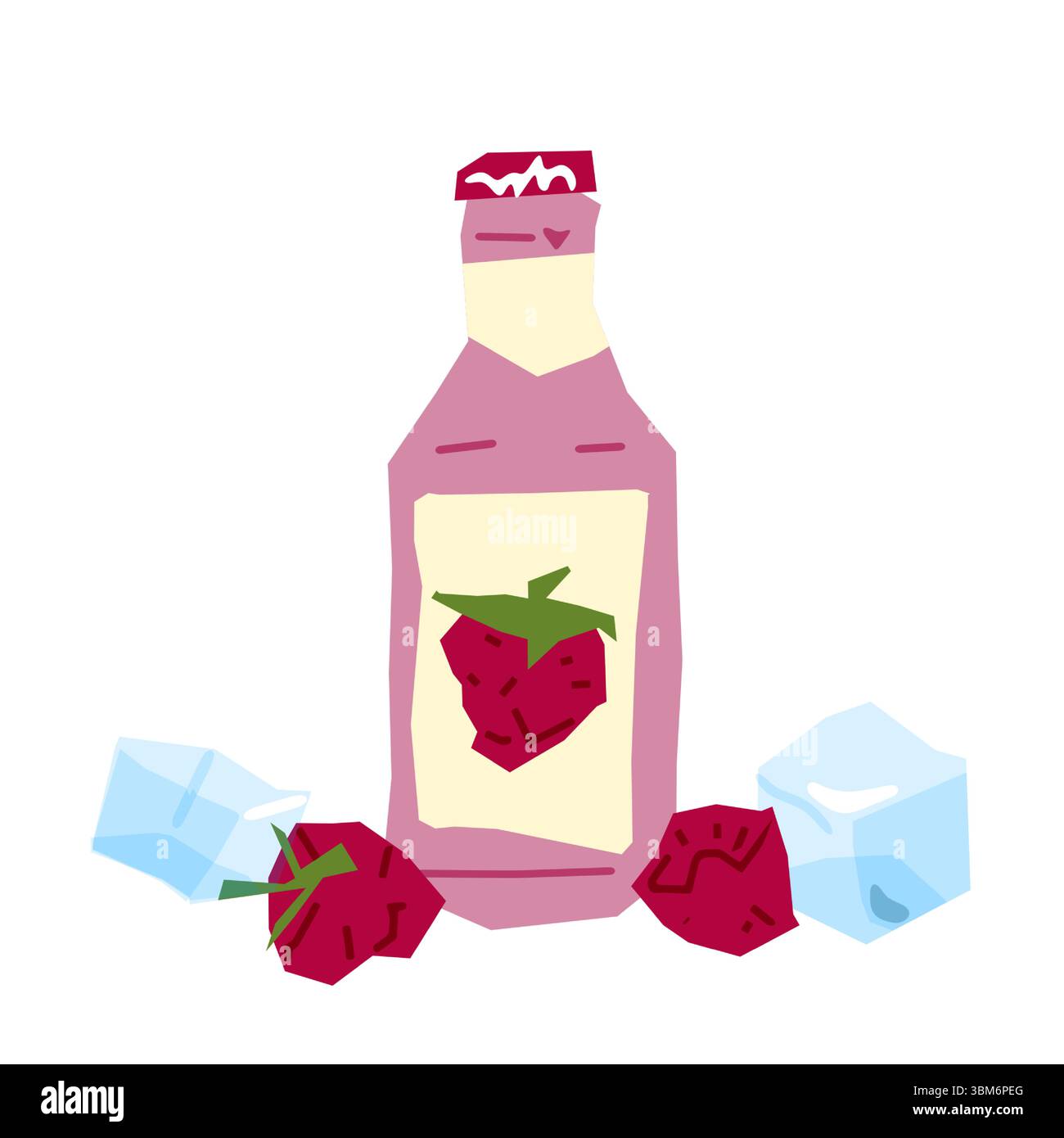 Cartoon-style bottle with strawberry drink, surrounded by berries and ...