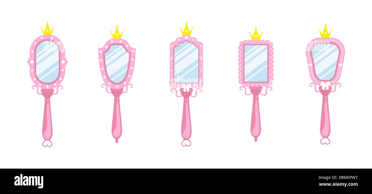 Princess mirror. Set of Baby hand mirrors with pink different borders ...