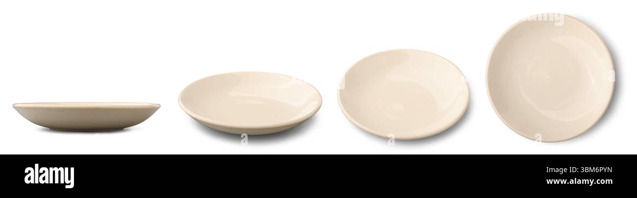 set of beige color ceramic or porcelain shallow plates or bowls ...