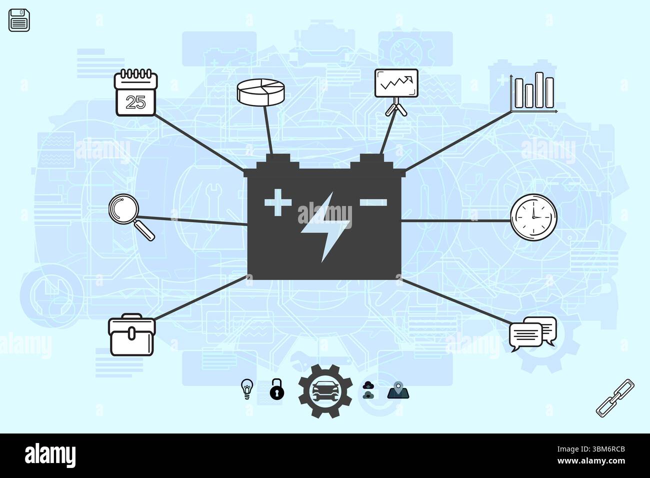 Dark gray car battery icon is powering flat design illustration with ...