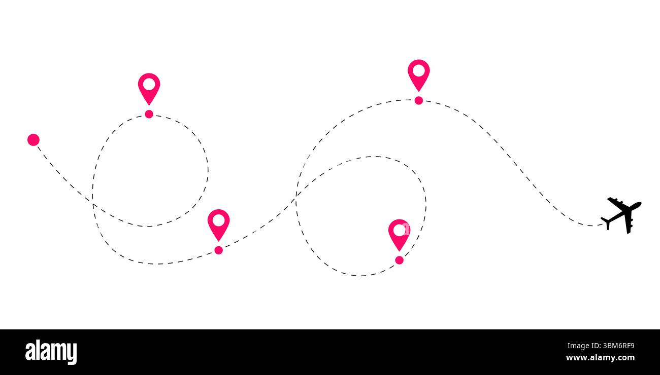 Plane route line collection with dashed and dotted flight paths showing ...