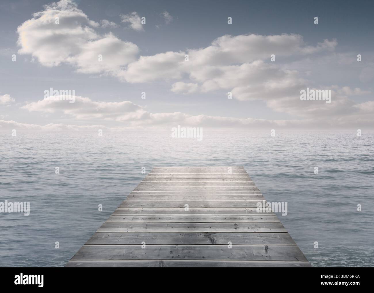 Wooden dock stretching into calm water, flat design featuring grainy ...