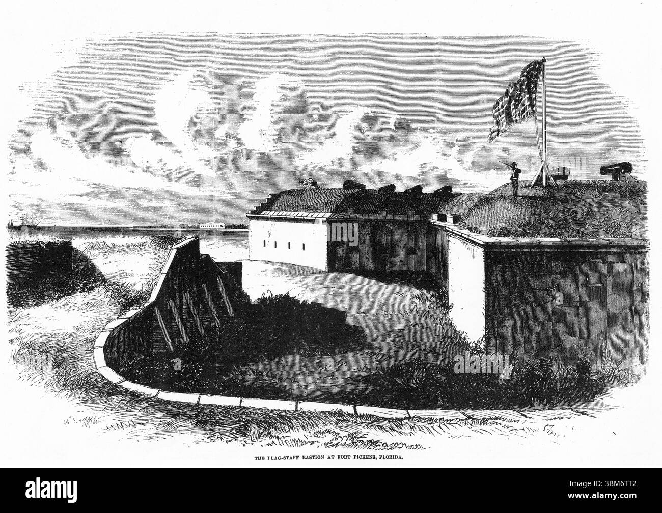 Engraving of the flag-staff bastion at Fort Pickens, Florida, during ...