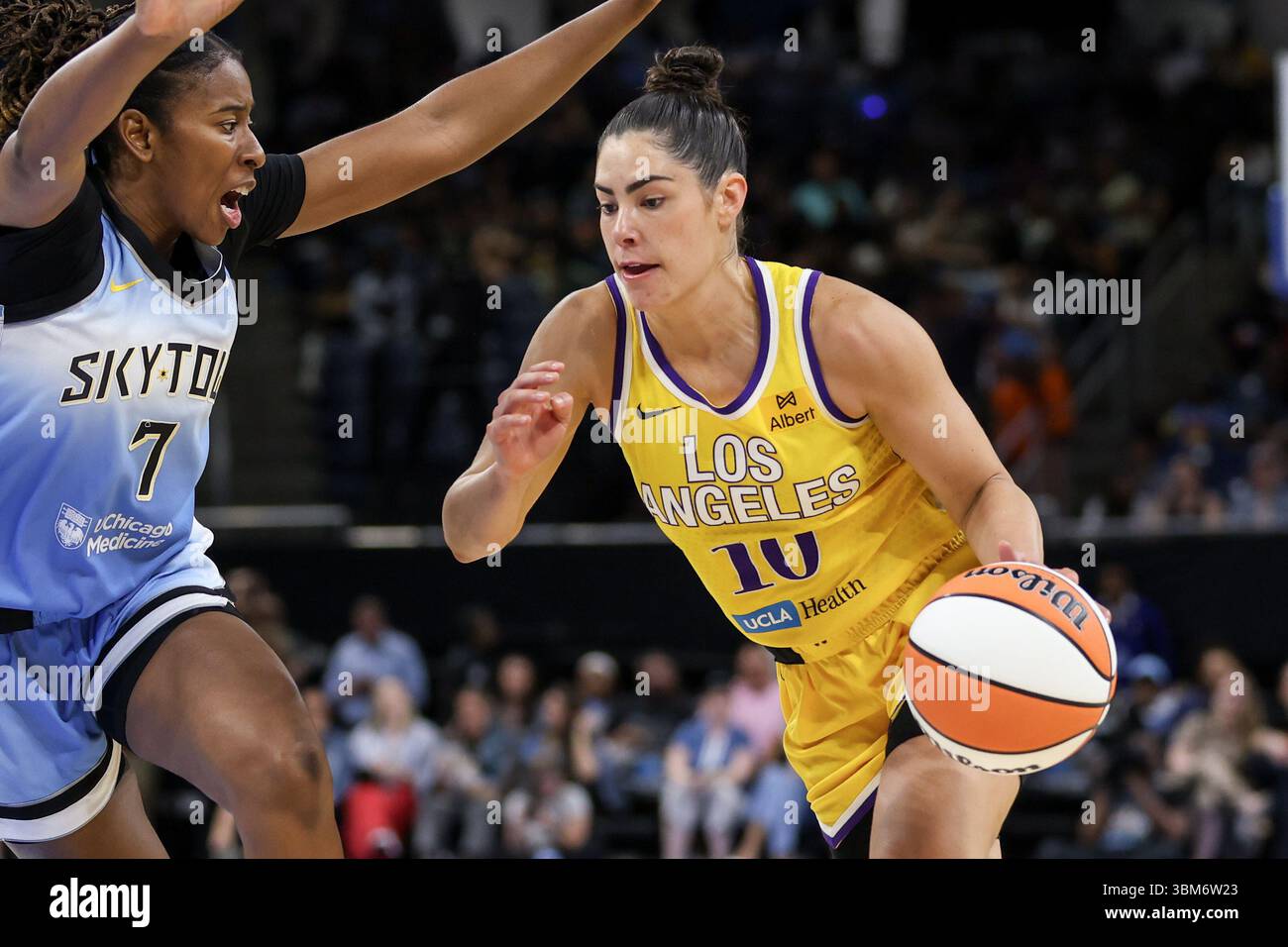 Chicago, USA, June 24, 2025: Kelsey Plum (10 Los Angeles Sparks) dribbles during the game ...
