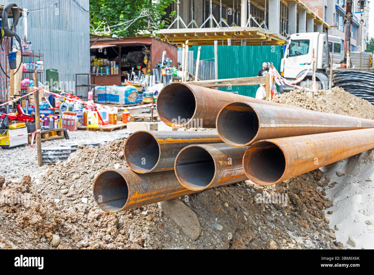 Construction workers replacing infrastructure hi-res stock photography ...
