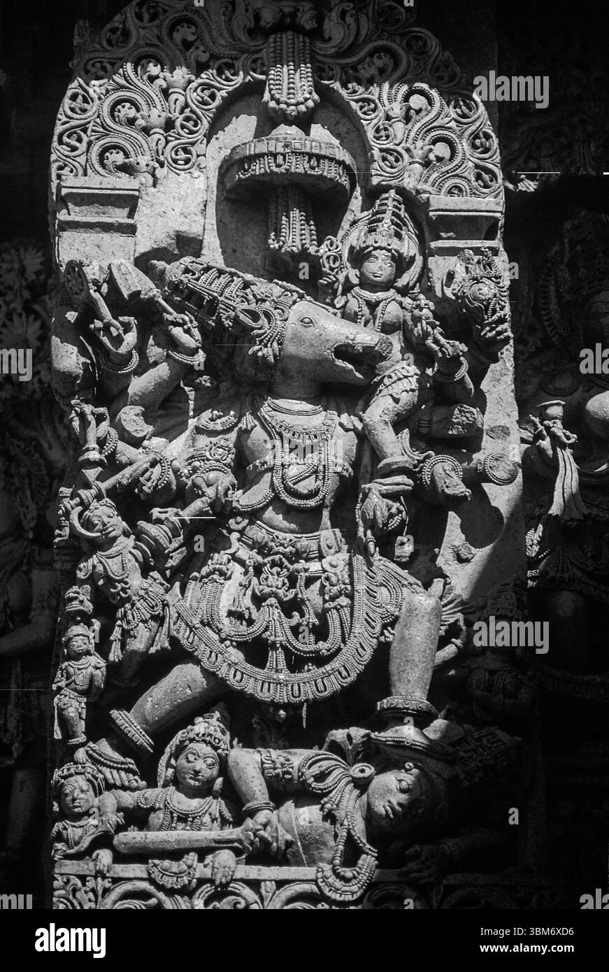 Black and white photo of relief carving of Varaha Avtar at Halebidu ...