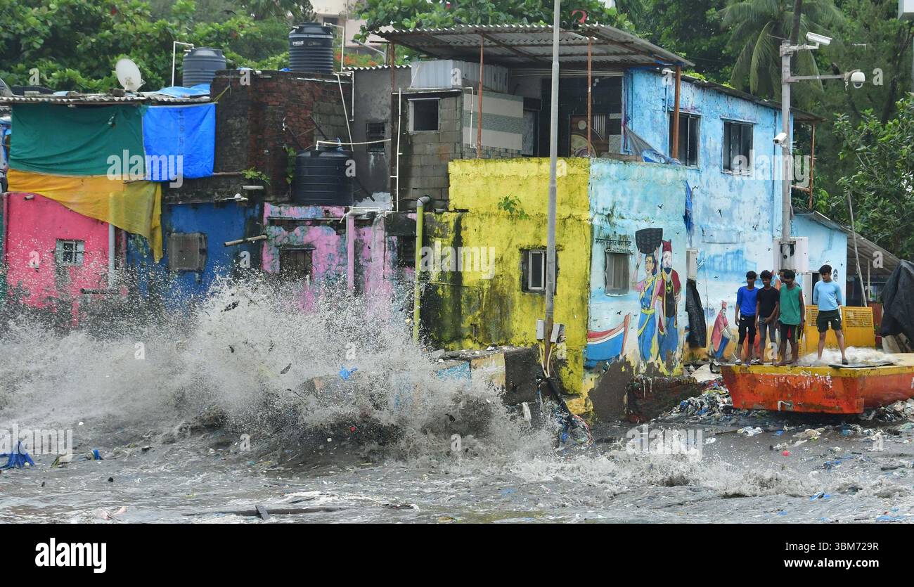 MUMBAI, INDIA - JUNE 24: Sea waves lash the shores with all the garbage during high tide at ...