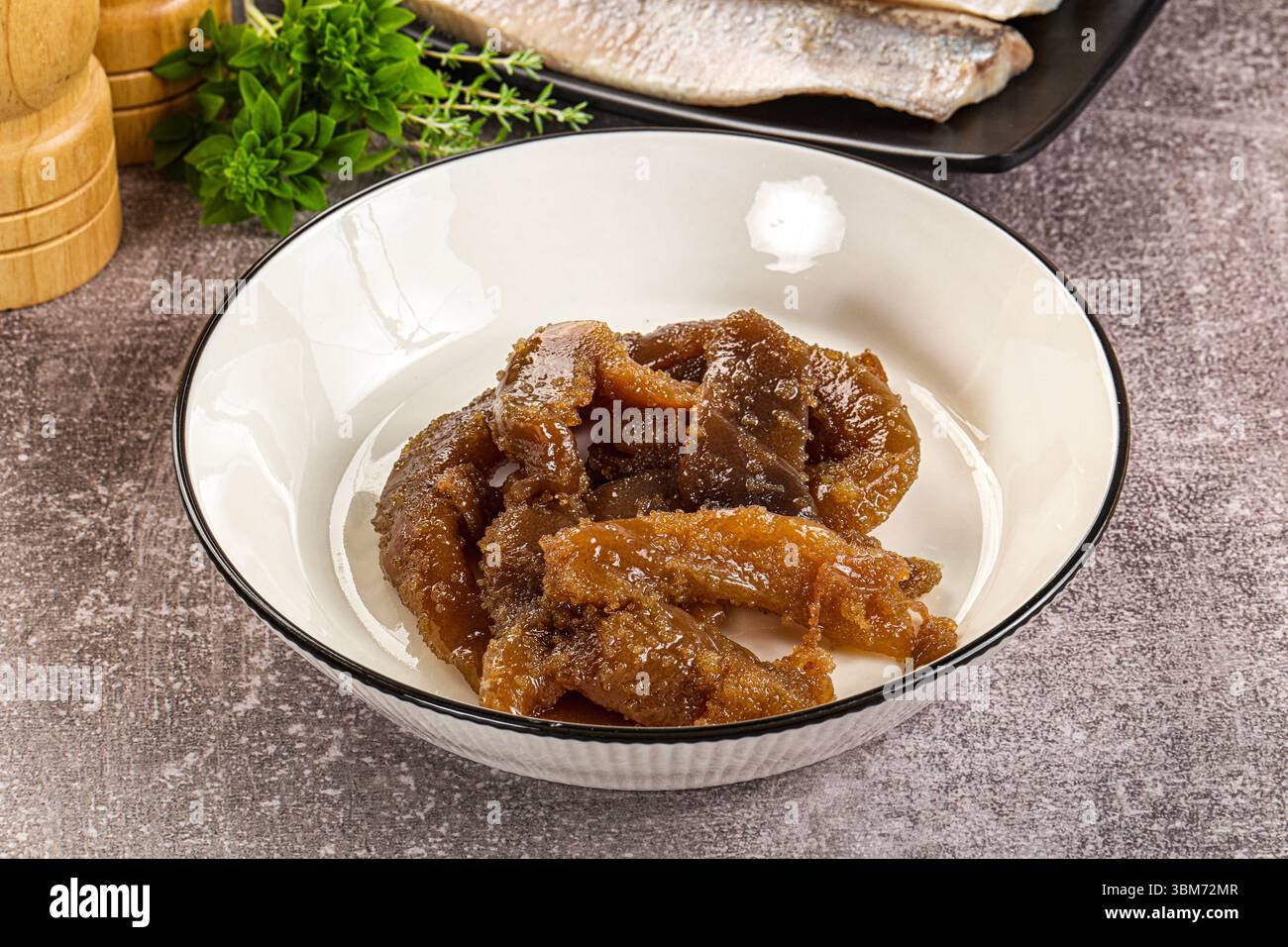 Salted Herring roe snack in the plate Stock Photo - Alamy