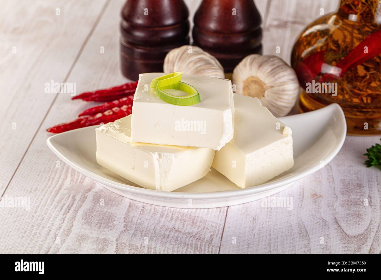 Greek traditional Feta cheese cubes for snack Stock Photo - Alamy