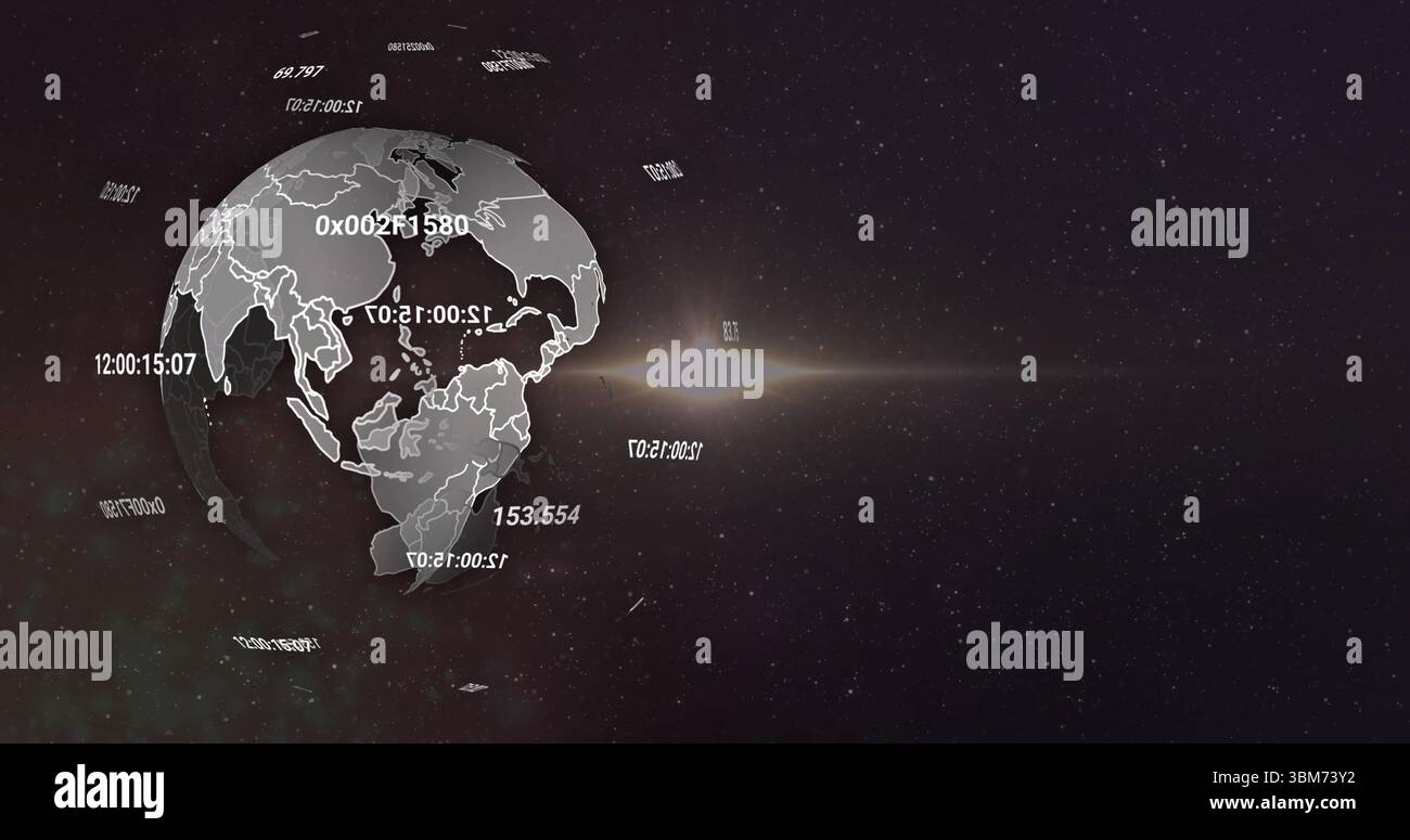 Rotating digital earth globe revealing continent outlines in outer ...