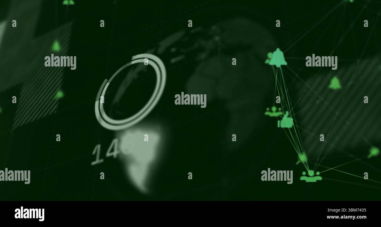 Displaying semi-transparent globe rotating at data dashboard, numeric ...