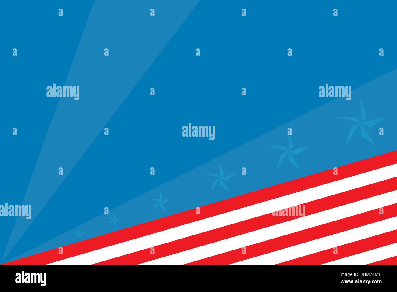 Abstract patriotic flat design is featuring deep blue rays, faint stars ...