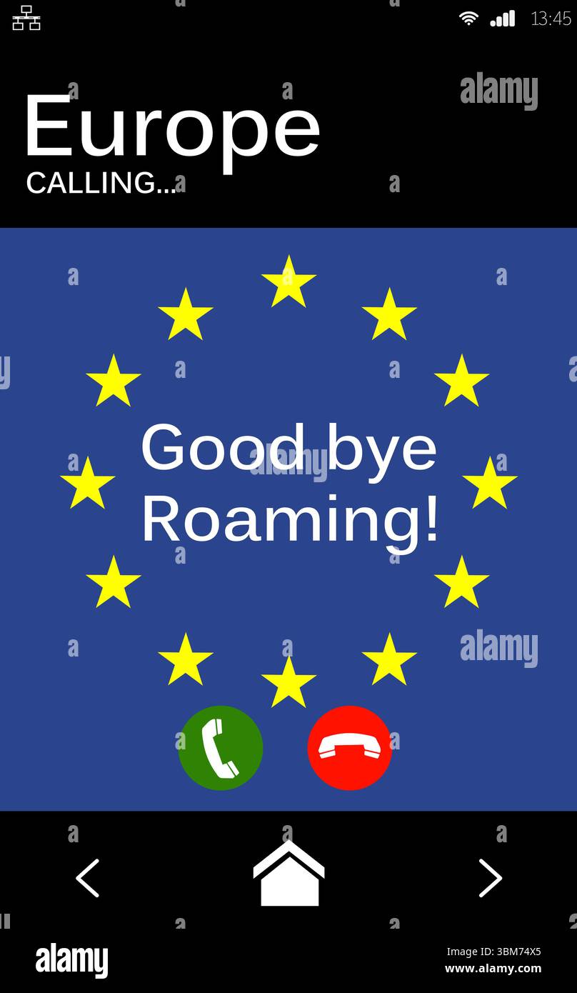 Good bye roaming text and European Union flag on mobile screen Stock ...