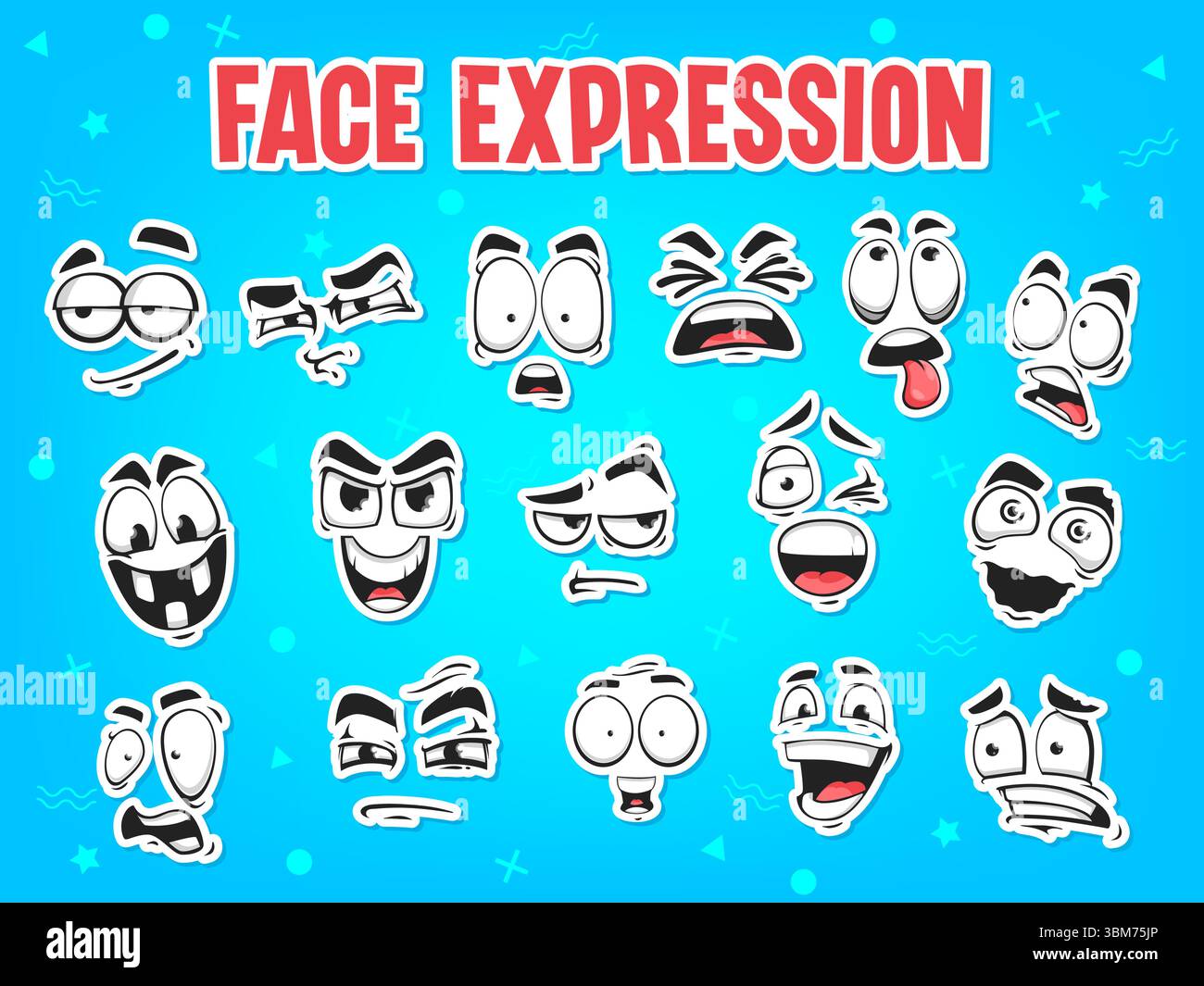 Cartoon face stickers pack. Comical character happy and evil laughing ...