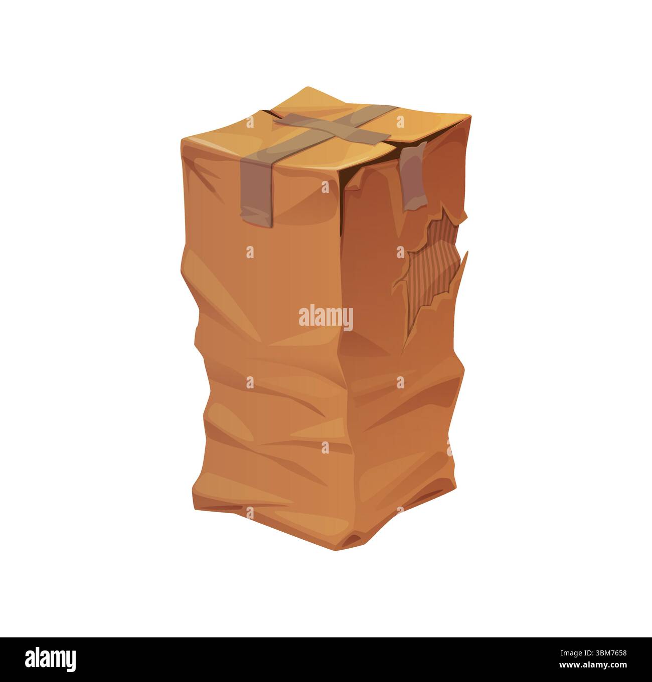 Damaged crumpled cargo delivery cardboard box. Broken and ripped parcel ...