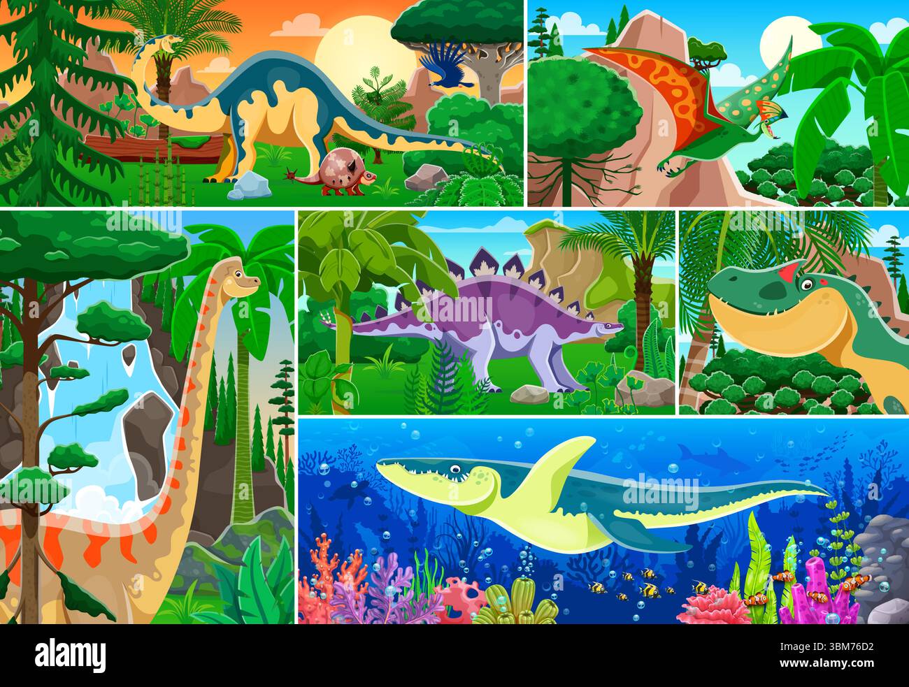 Prehistoric dinosaur characters collage with vector dinos and ancient ...