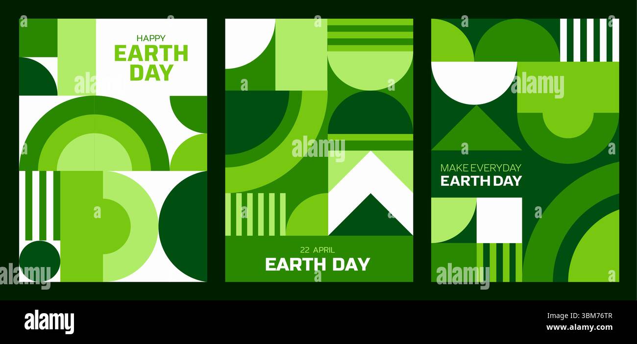 Earth day posters with abstract geometric pattern. Vector vertical ...