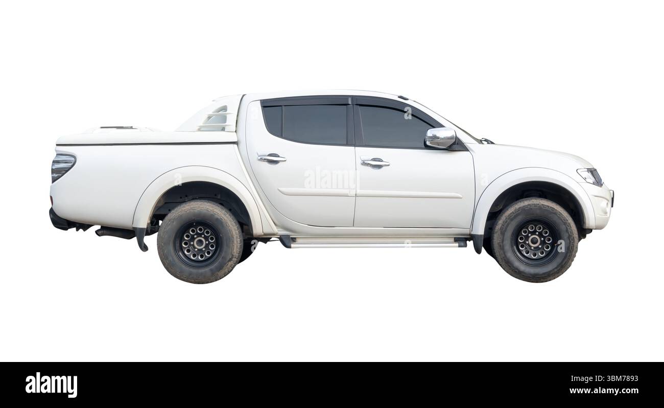 Right side view of clean white pickup truck is isolated on white ...