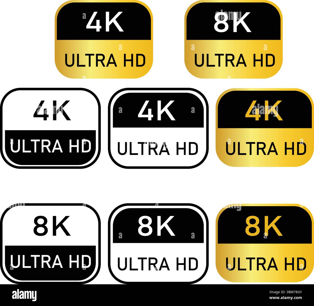 4K 8K Ultra HD Resolution Labels – High Definition Quality Icons Set 4K ...