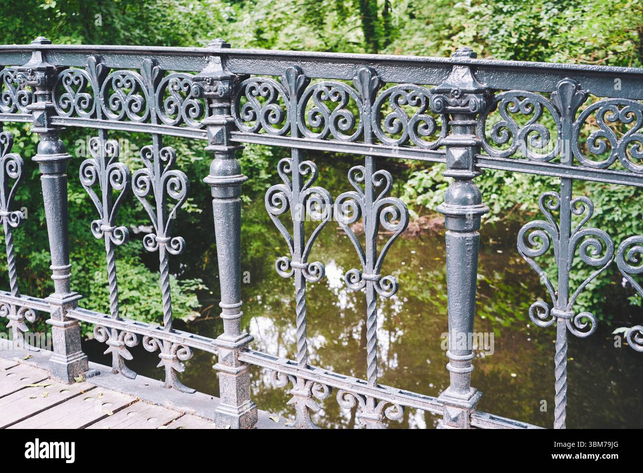 Wrought iron railing on a bridge of Vondelpark, Amsterdam Stock Photo ...