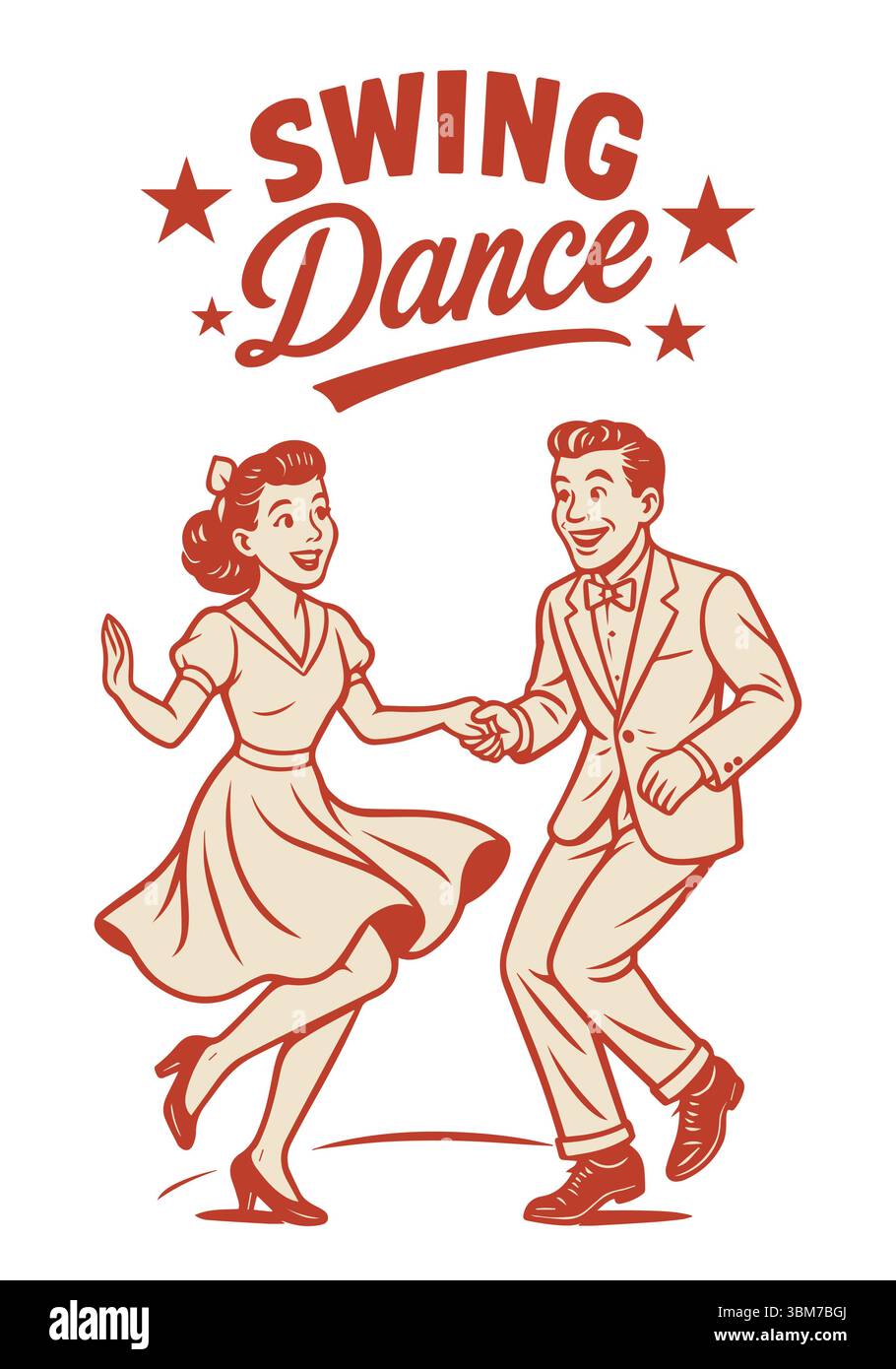 Vintage Swing Dance Couple. Retro 1940s Lindy Hop Cartoon Clipart Illustration isolated on white ...