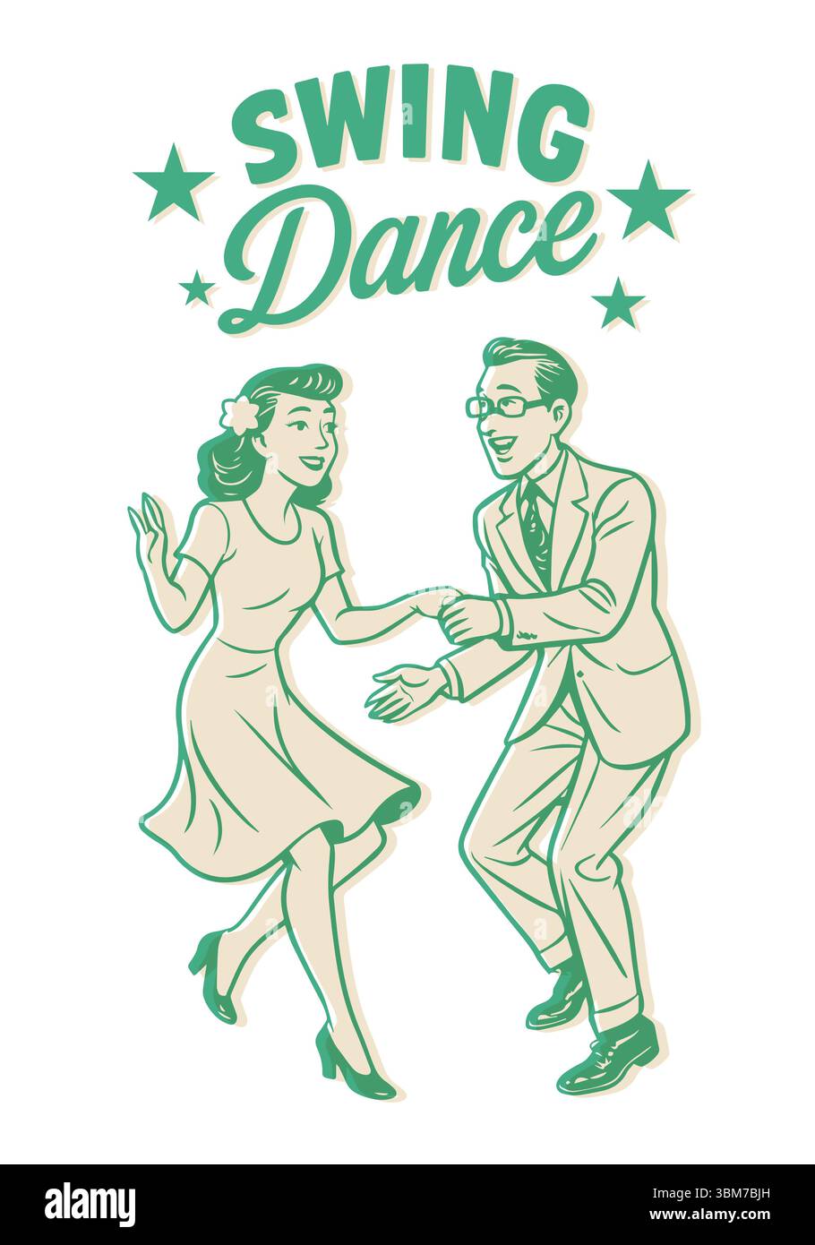 Vintage Swing Dance Couple. Retro 1940s Lindy Hop Cartoon Clipart ...