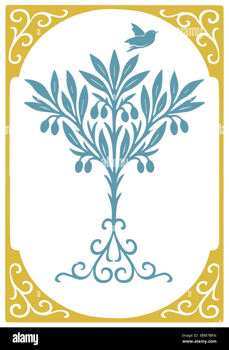 Olive tree with stylized leaves and small fruits. Suitable for branding ...